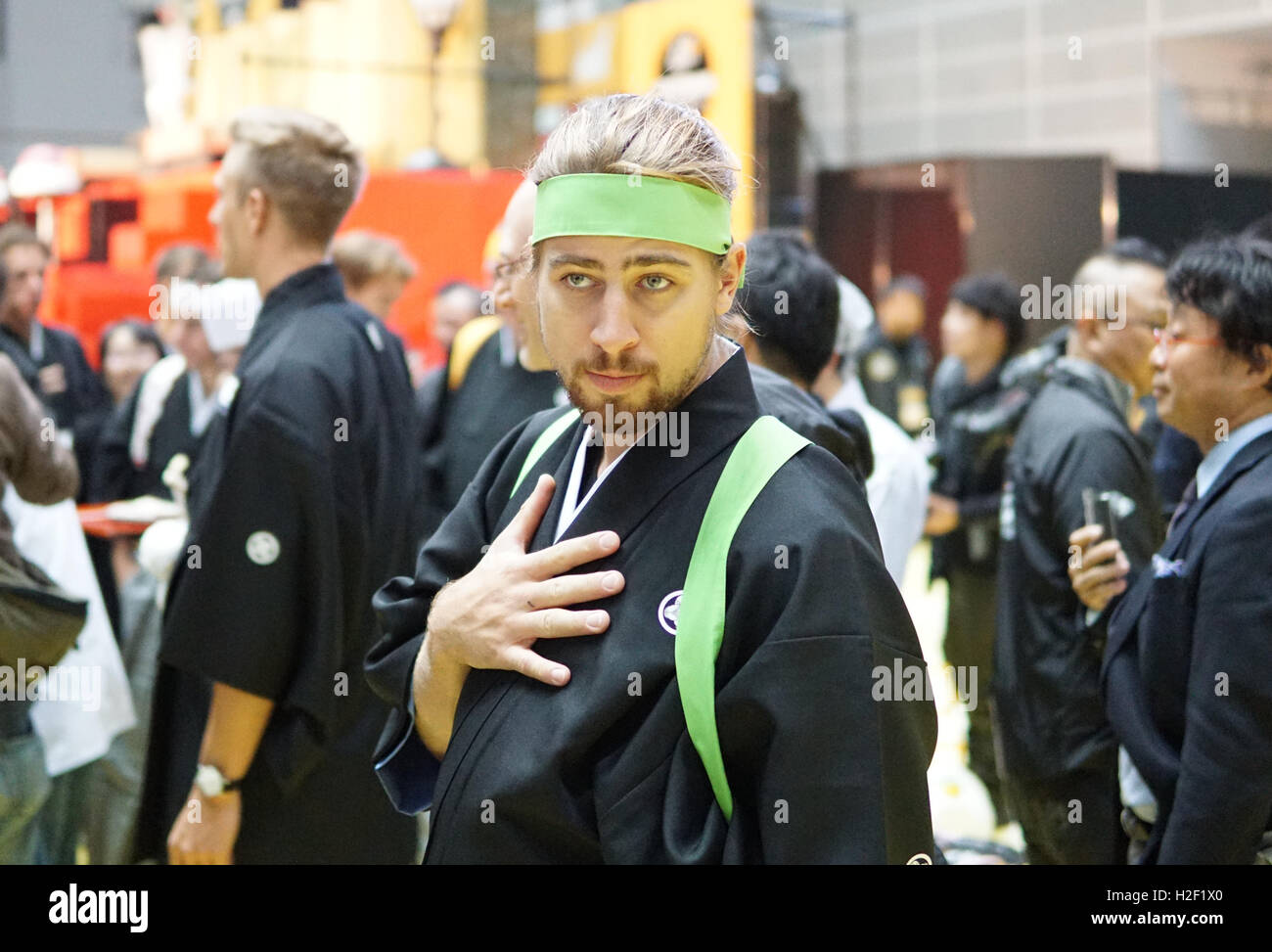 Saitama, Japan. 28th October, 2016. Peter Sagan wearing a traditional ...
