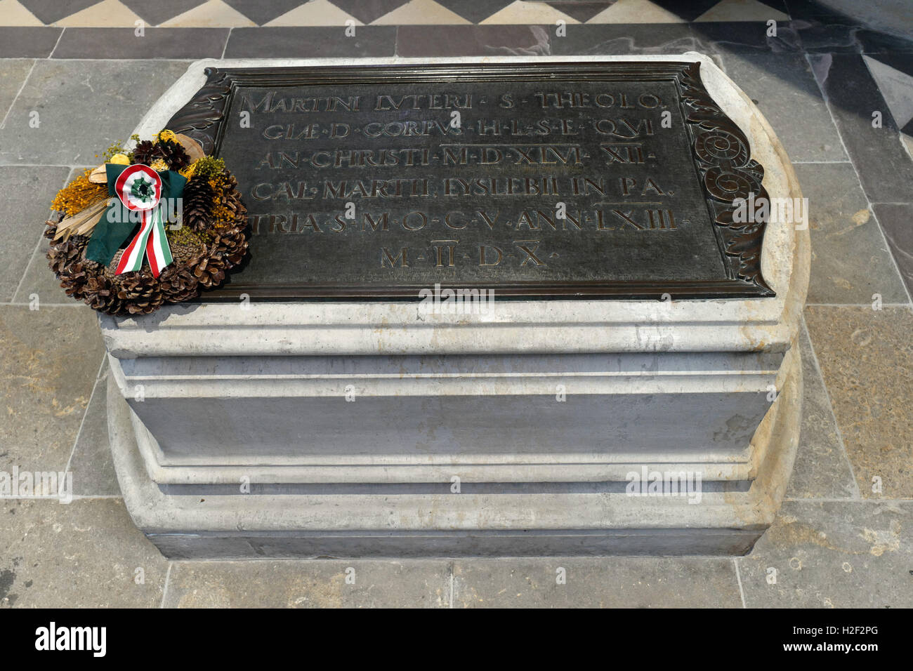 Memorial slab for Martin Luther the reformer (1483-1546) in Castle ...
