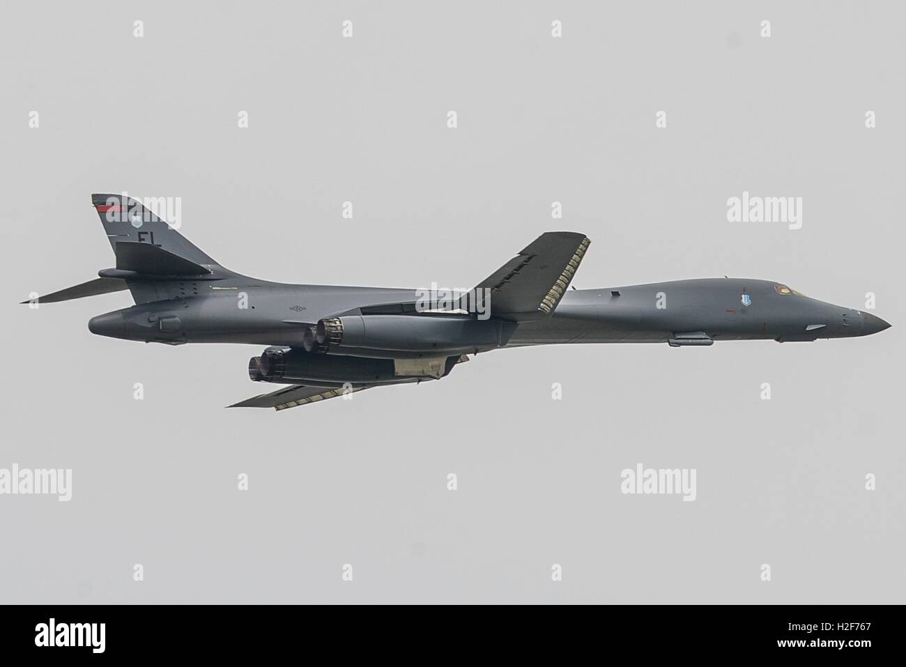 A U.S. Air Force B-1B Lancer stealth bomber aircraft flies over Osan ...