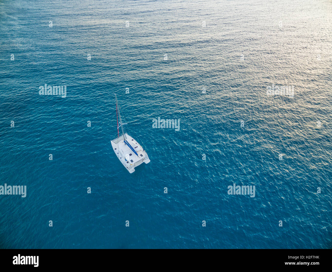 Aerial view of catamaran sailling in ocean open water Stock Photo - Alamy