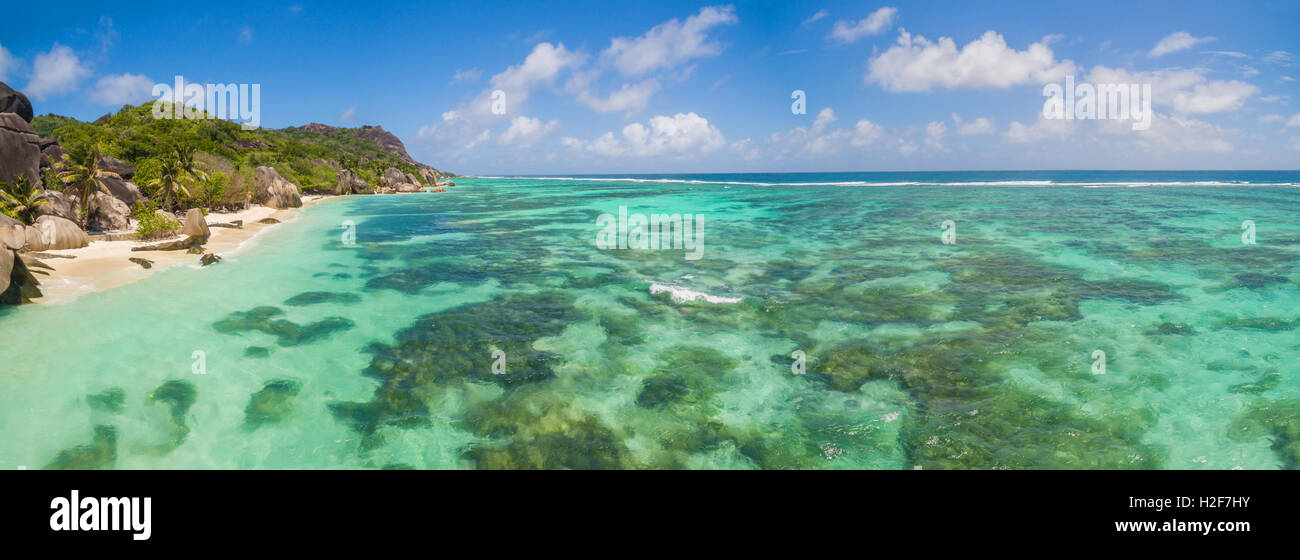 Beautiful Seychelles tropical beach Anse Source D Argent at La Digue ...