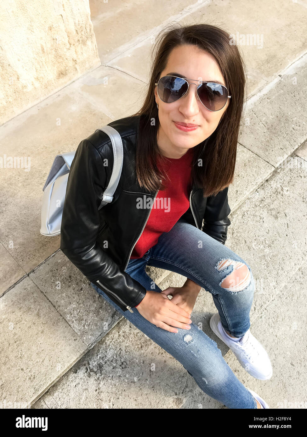 Young Beautiful Girl Posing In Autumn Outfit Stock Photo - Alamy