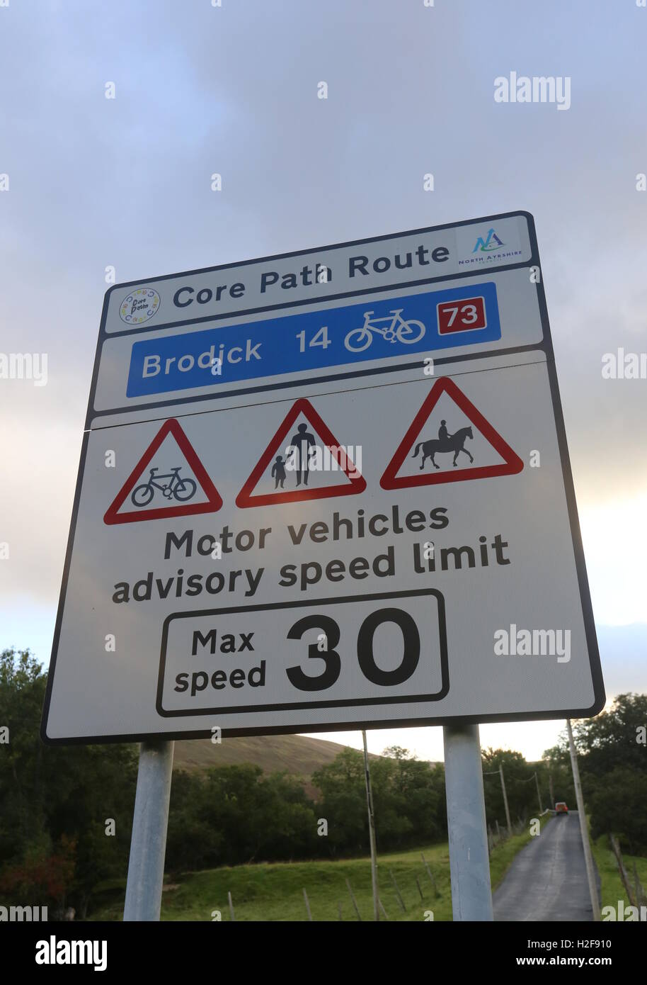 Core path route sign Lochranza Isle of Arran Scotland September 2016 ...