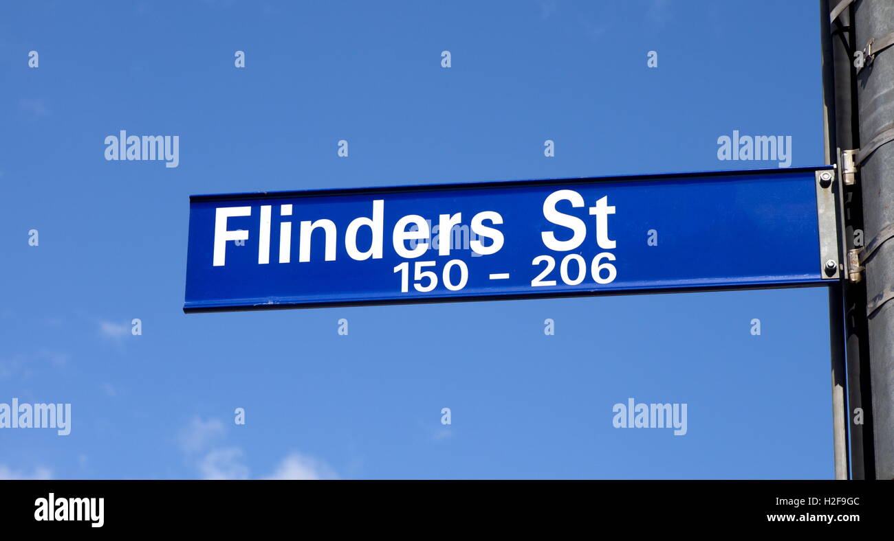 flinders street sign closeup in melbourne Stock Photo - Alamy