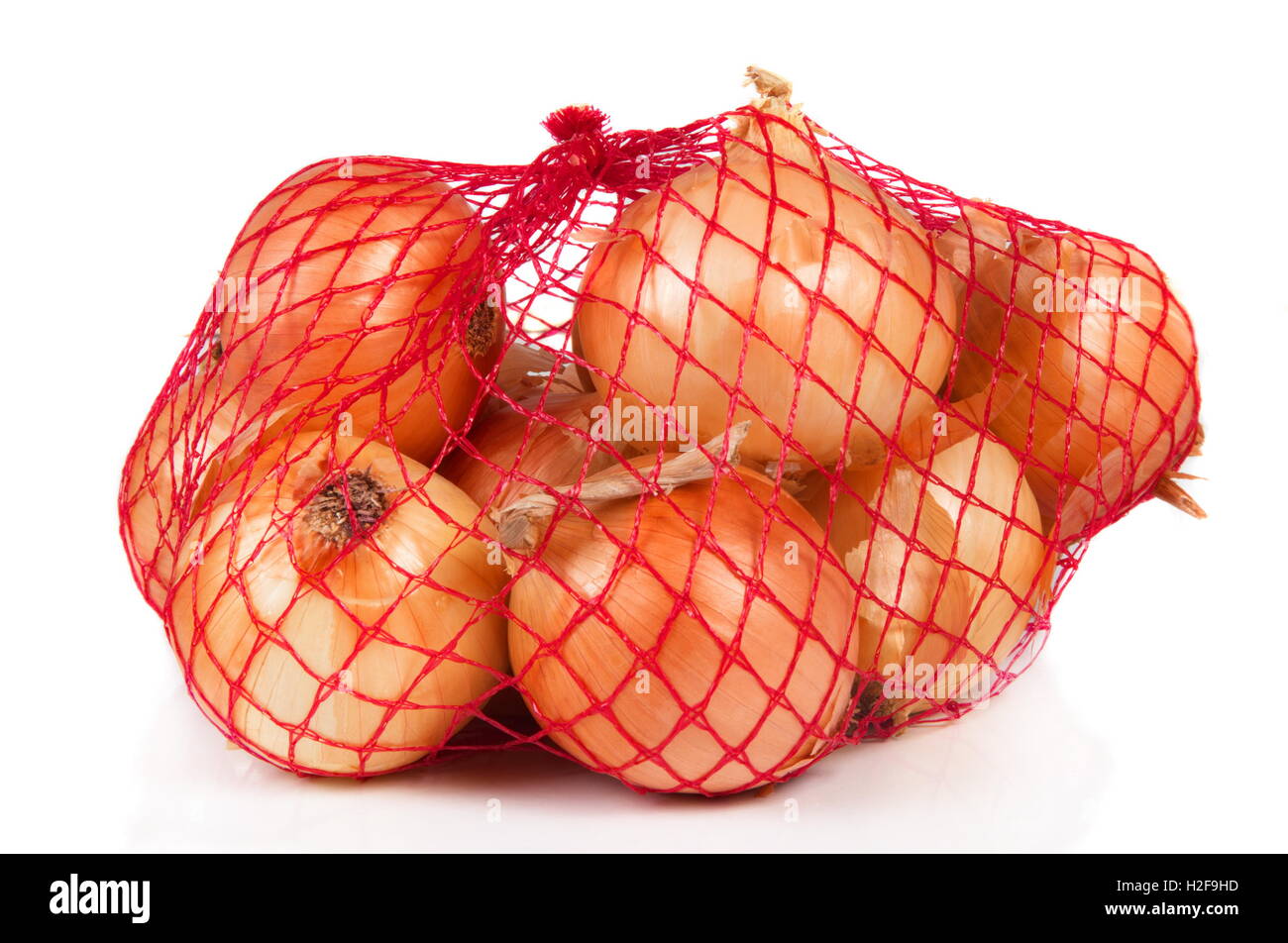 bag of onions isolated on white Stock Photo - Alamy