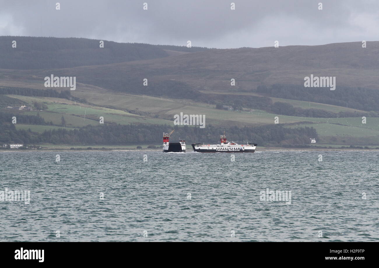Calmac Ferries MV Loch Ranza and MV Loch Riddon passing in Sound of ...