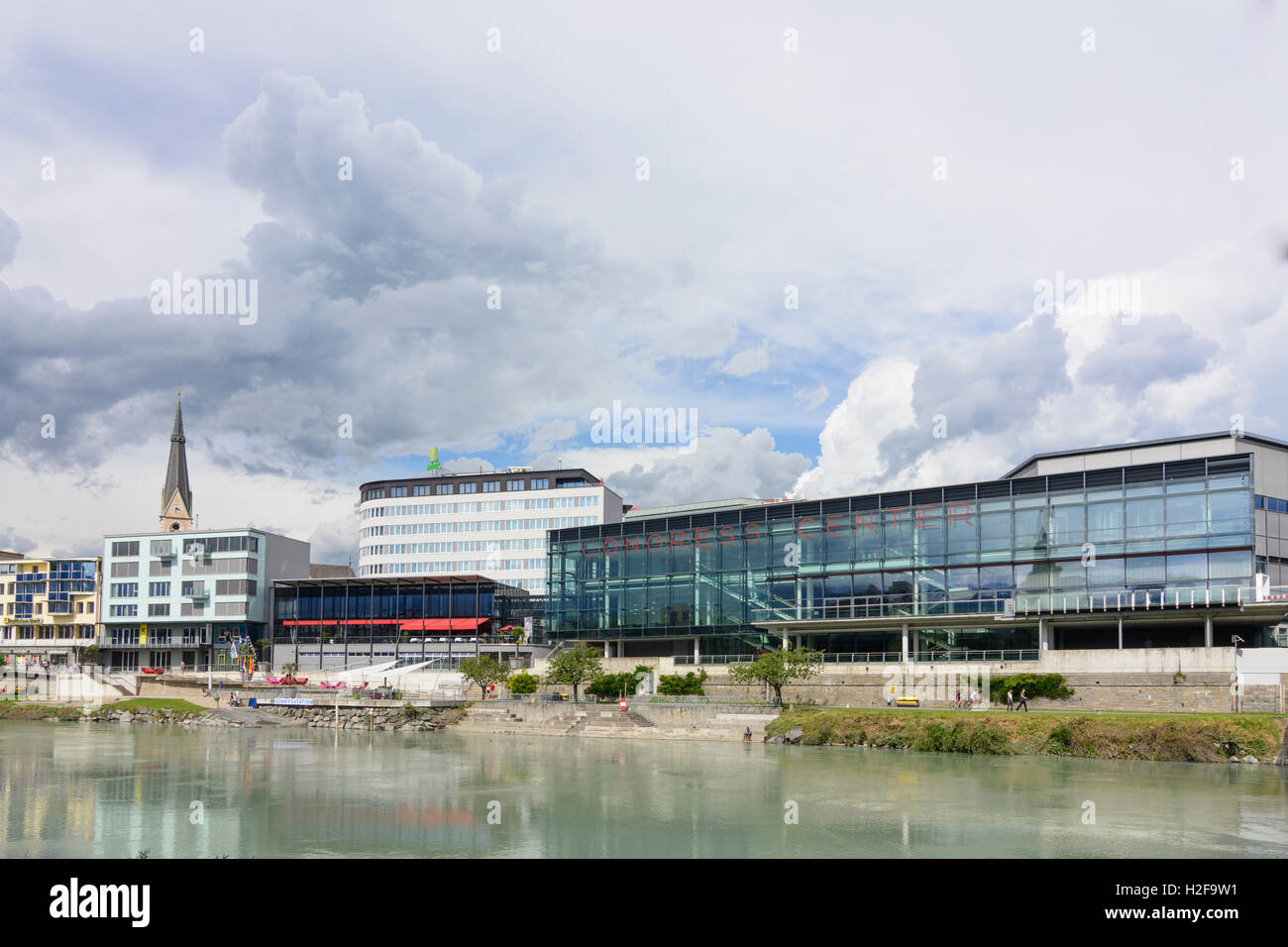 Villach: river Drau (Drava), Congress Center Villach, , Kärnten ...