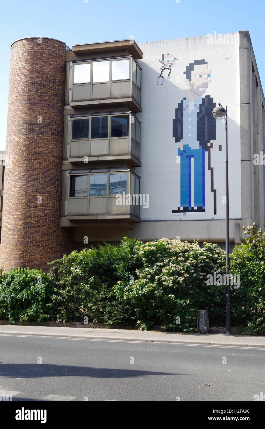 Paris, France, Mural of tiles, Man, walking stick Stock Photo - Alamy