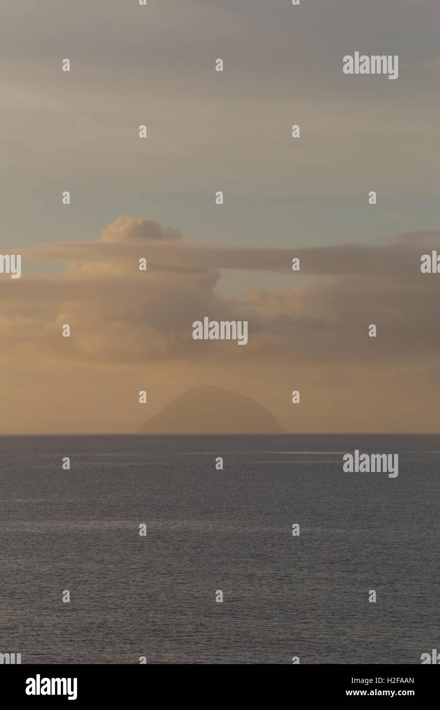 Northern coast of Ailsa Craig at dawn in Firth of Clyde Scotland ...