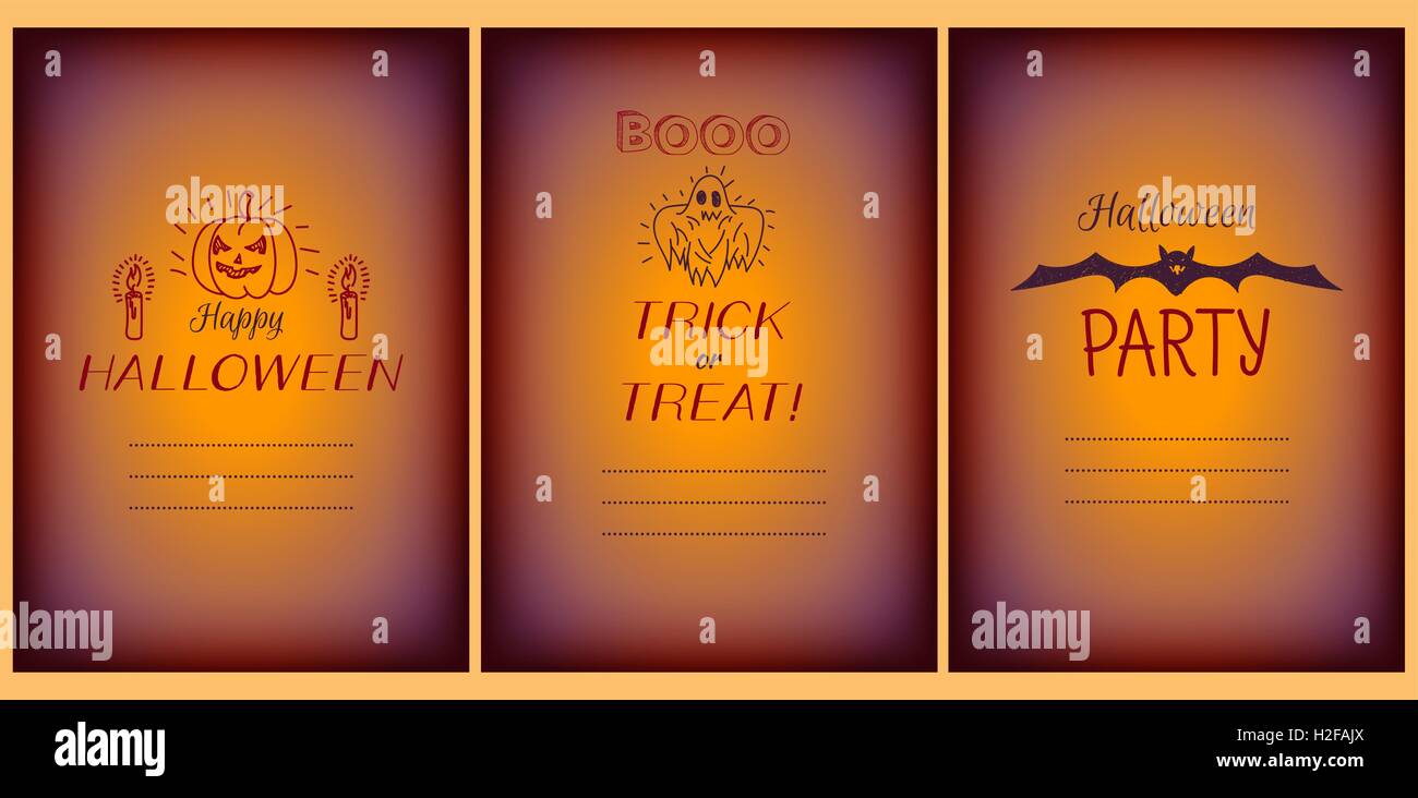 Halloween greeting vector cards set with doodles Stock Vector Image ...