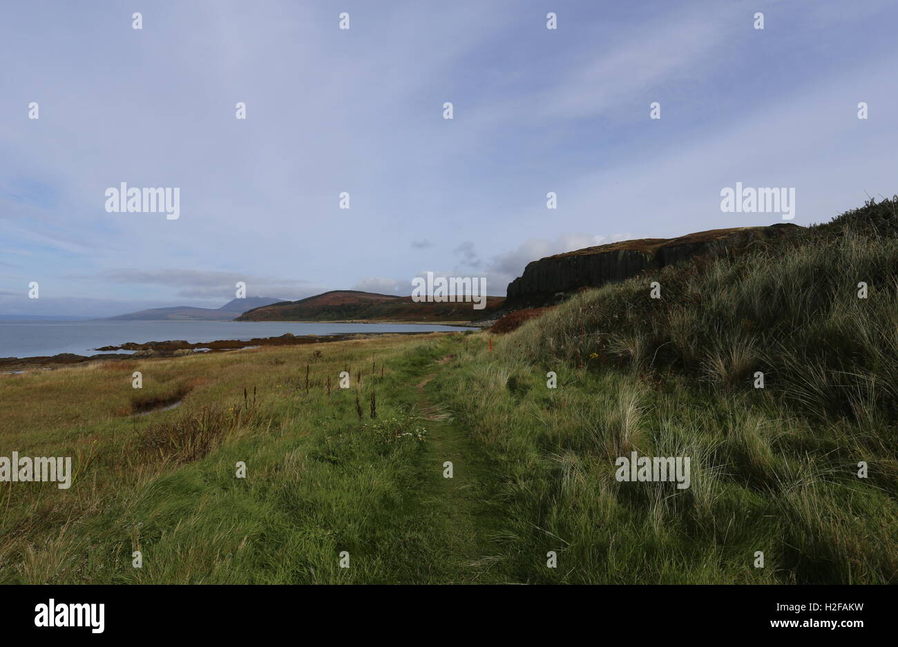 Footpath and distant cliffs of the Doon Isle of Arran Scotland ...