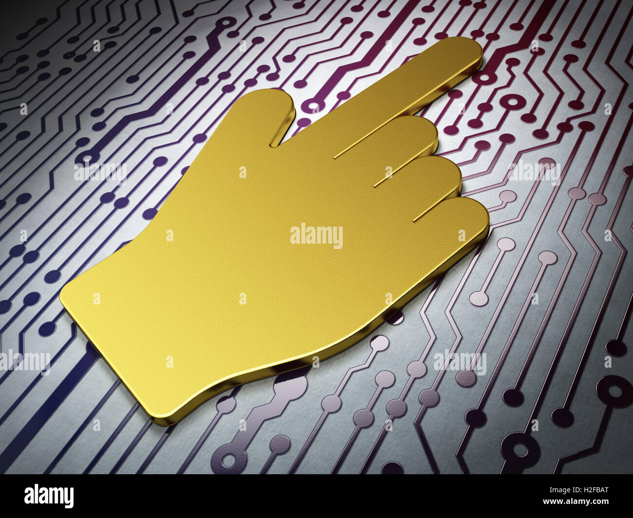 Web development concept: Golden Mouse Cursor on Circuit Board ...