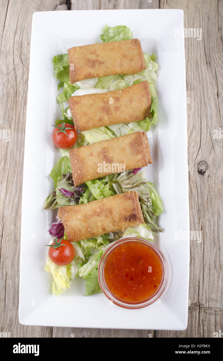 chinese spring rolls on a plate Stock Photo - Alamy