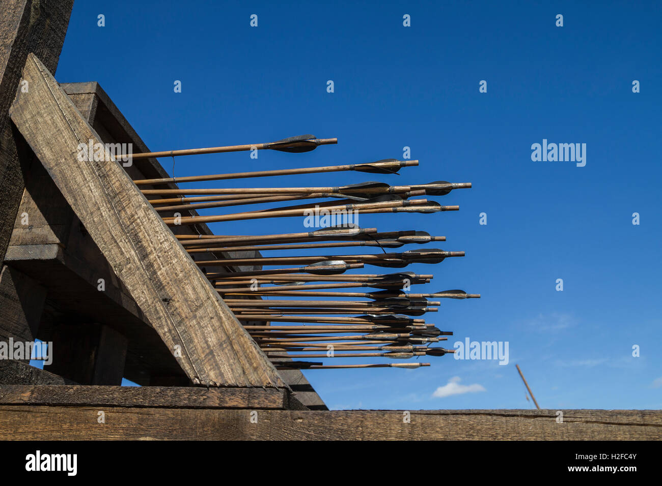 Medieval siege weapons, crossbows, onagers, catapults and batter Stock ...