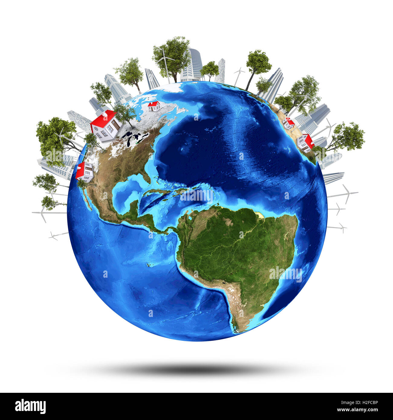 Earth planet image with buildings on surface Stock Photo - Alamy