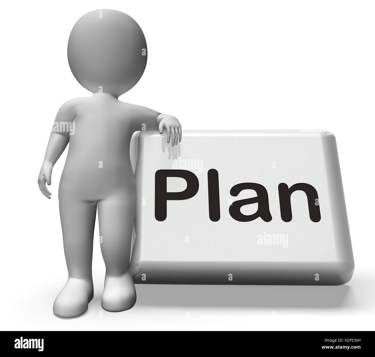 Plan Button With Character Shows Objectives Planning And Organiz Stock ...