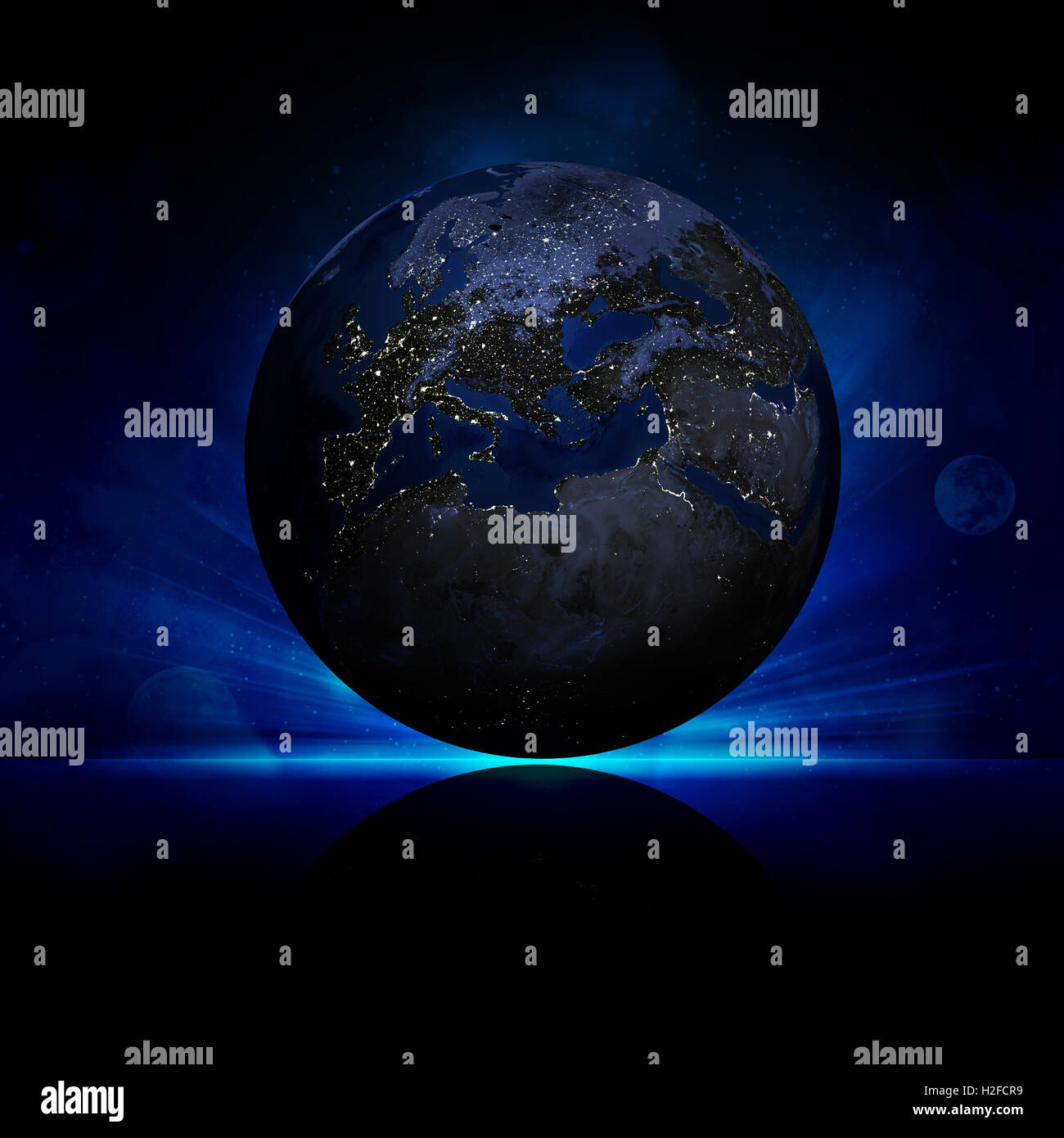 Earth planet on a reflective surface Stock Photo - Alamy