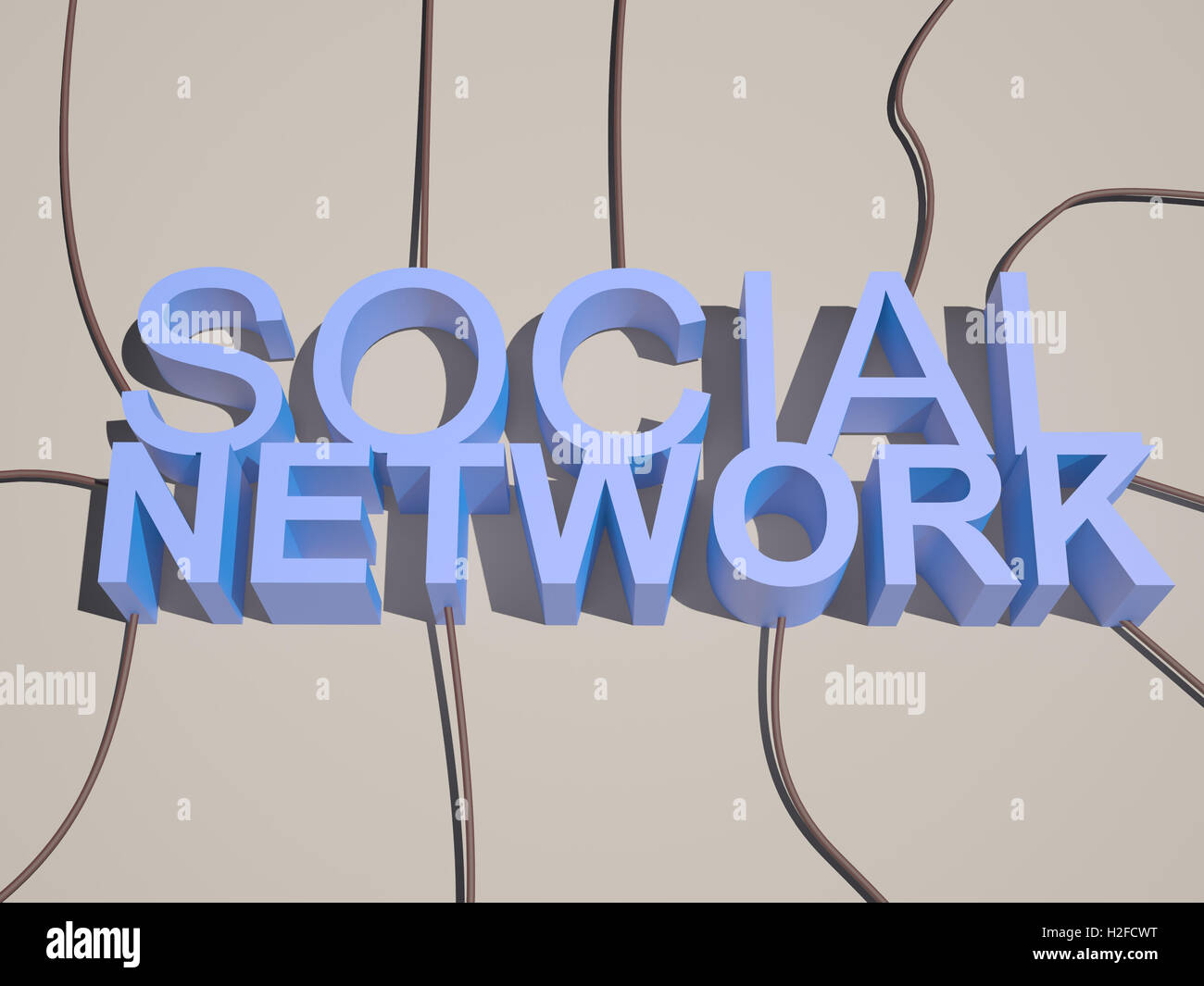 3D social network text connected wire from different directions Stock ...