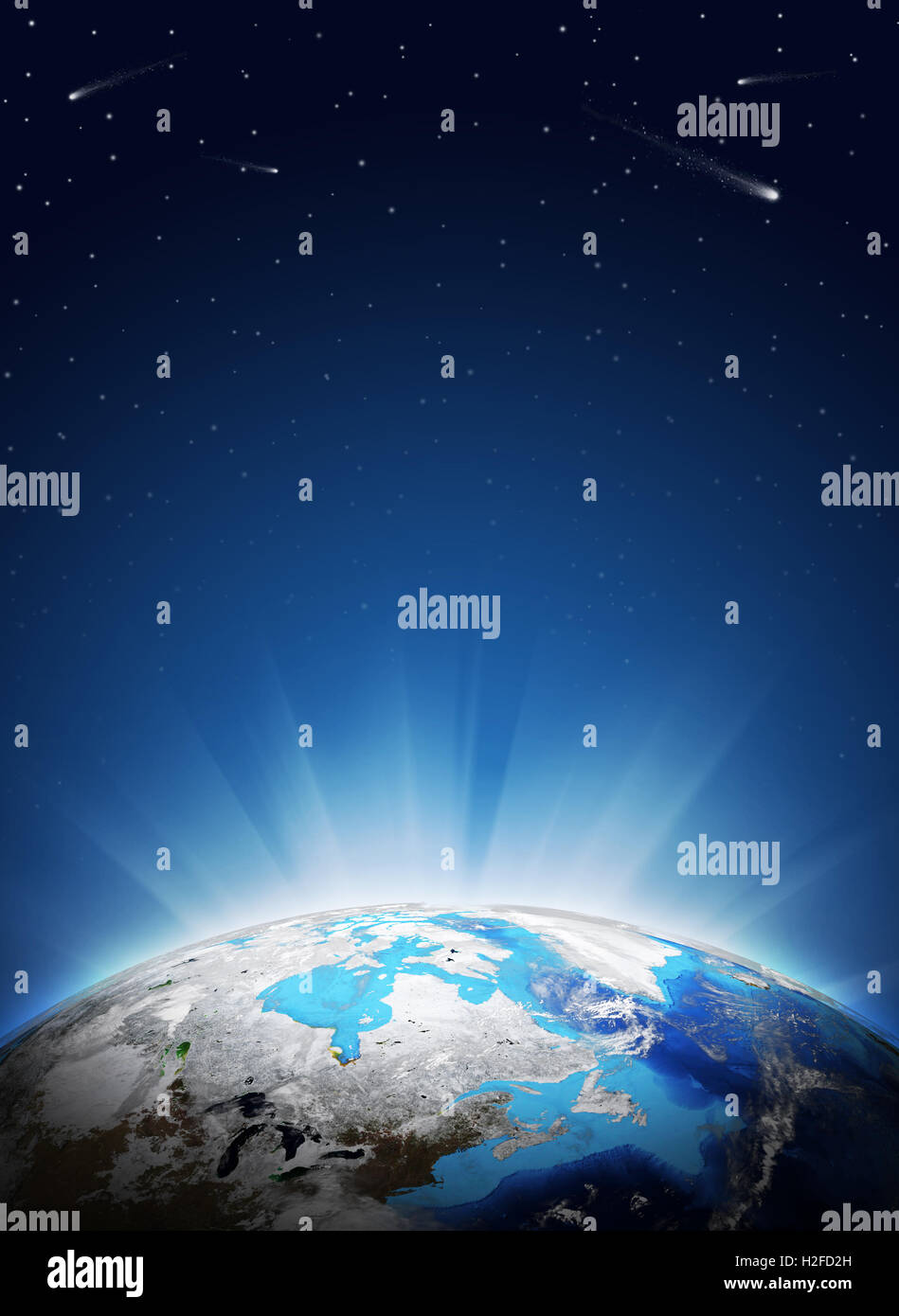 Earth planet in sun rays Stock Photo - Alamy