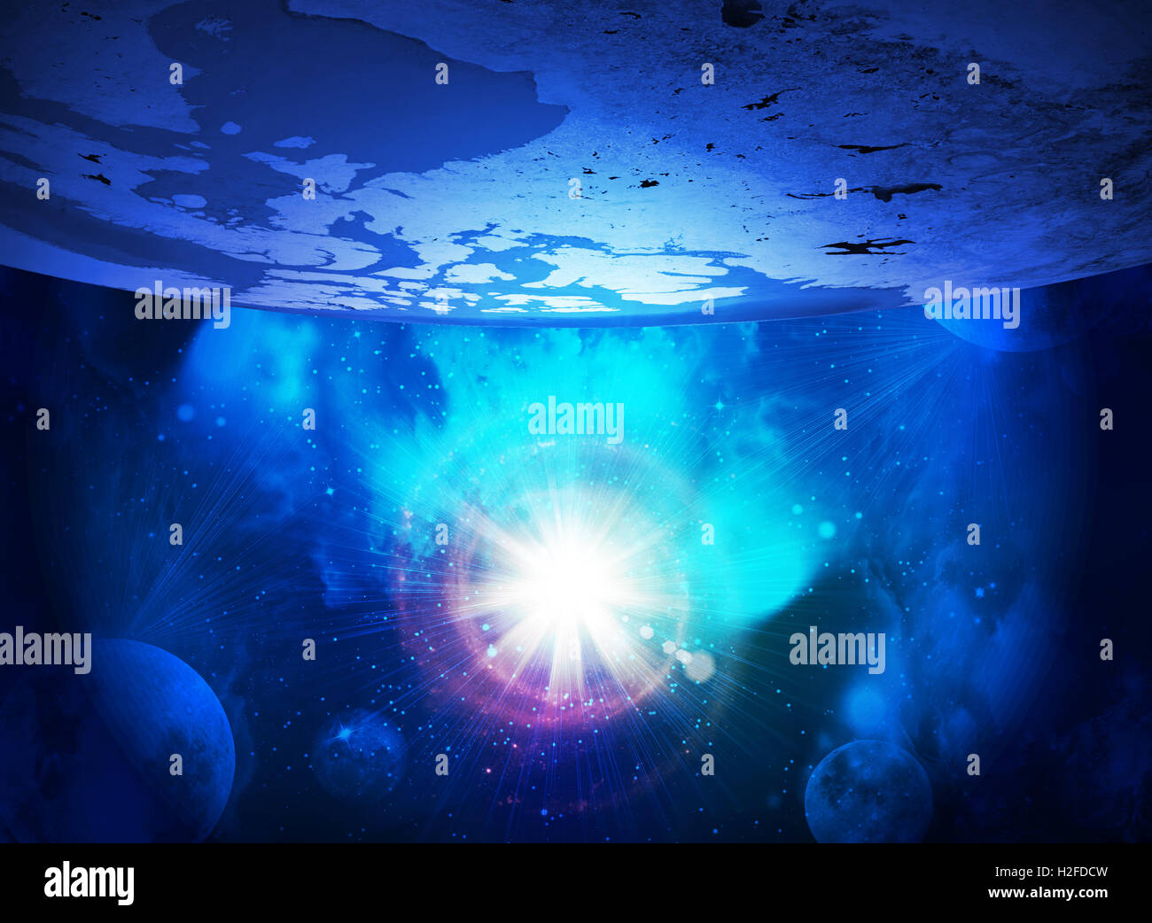 Earth planet in sun rays Stock Photo - Alamy