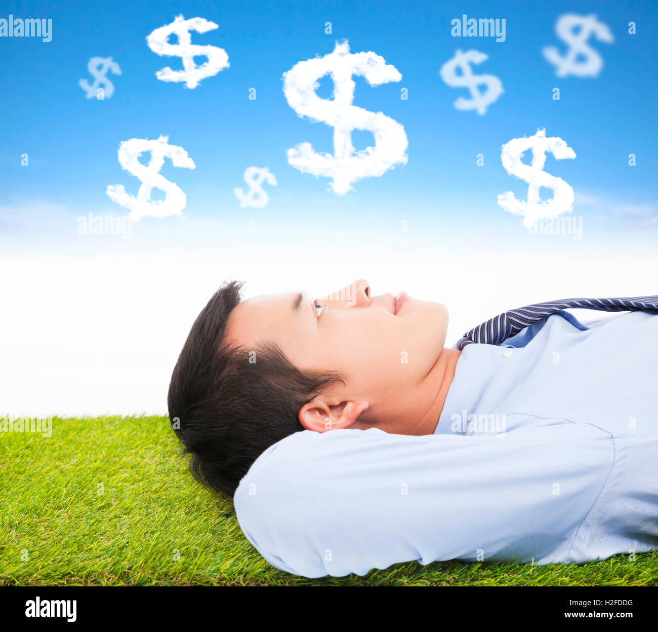 businessman thinking money and goal on a meadow Stock Photo - Alamy