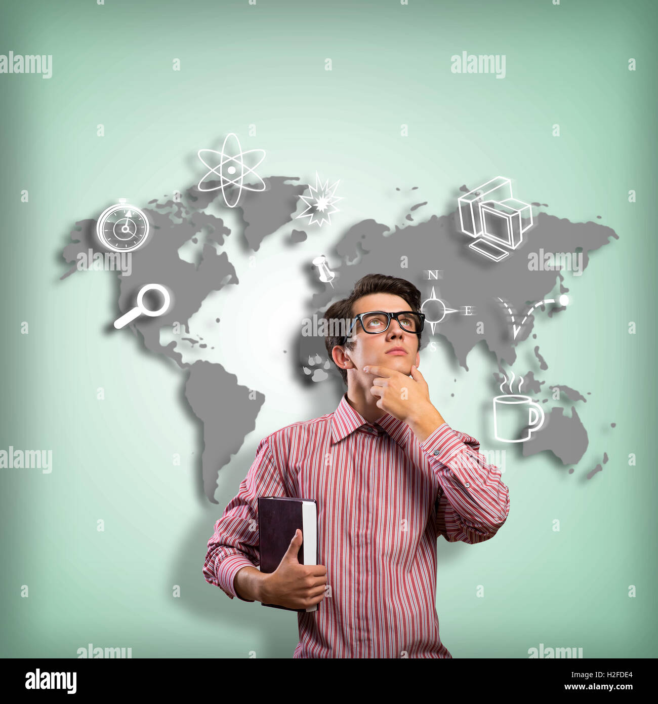 young man scientist with glasses thinking Stock Photo - Alamy