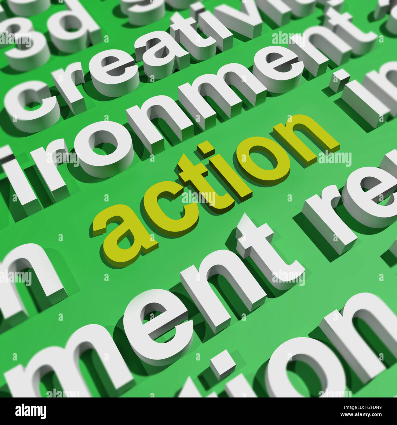 Action In Word Cloud Shows Inspired Activity Stock Photo - Alamy