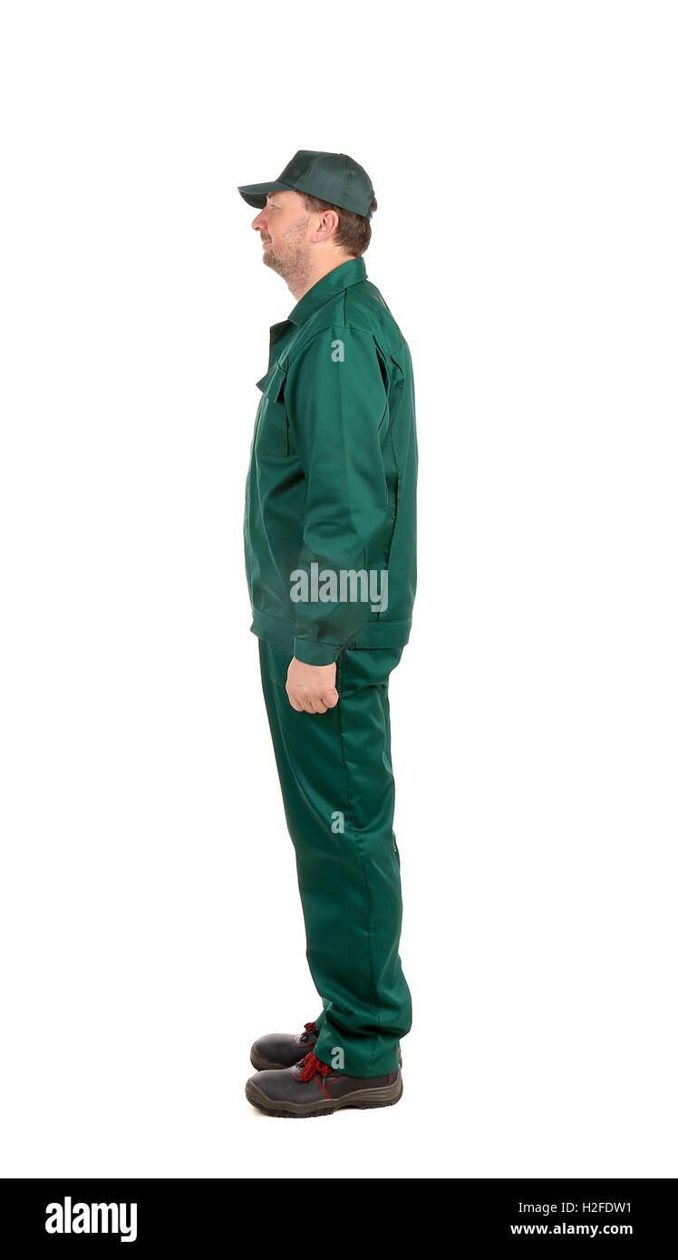 Man in green workwear Stock Photo - Alamy