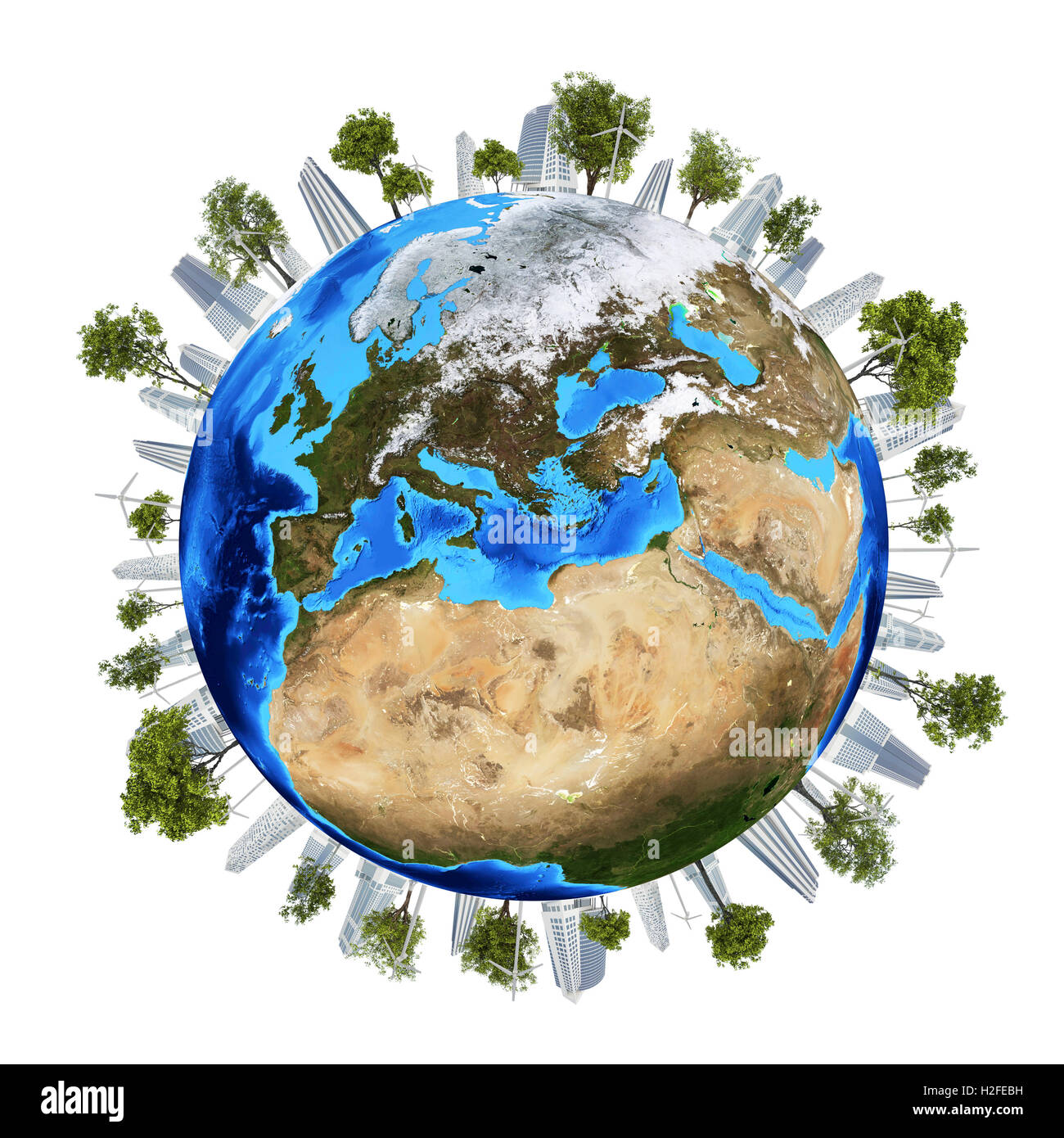 Earth planet image with buildings on surface Stock Photo - Alamy