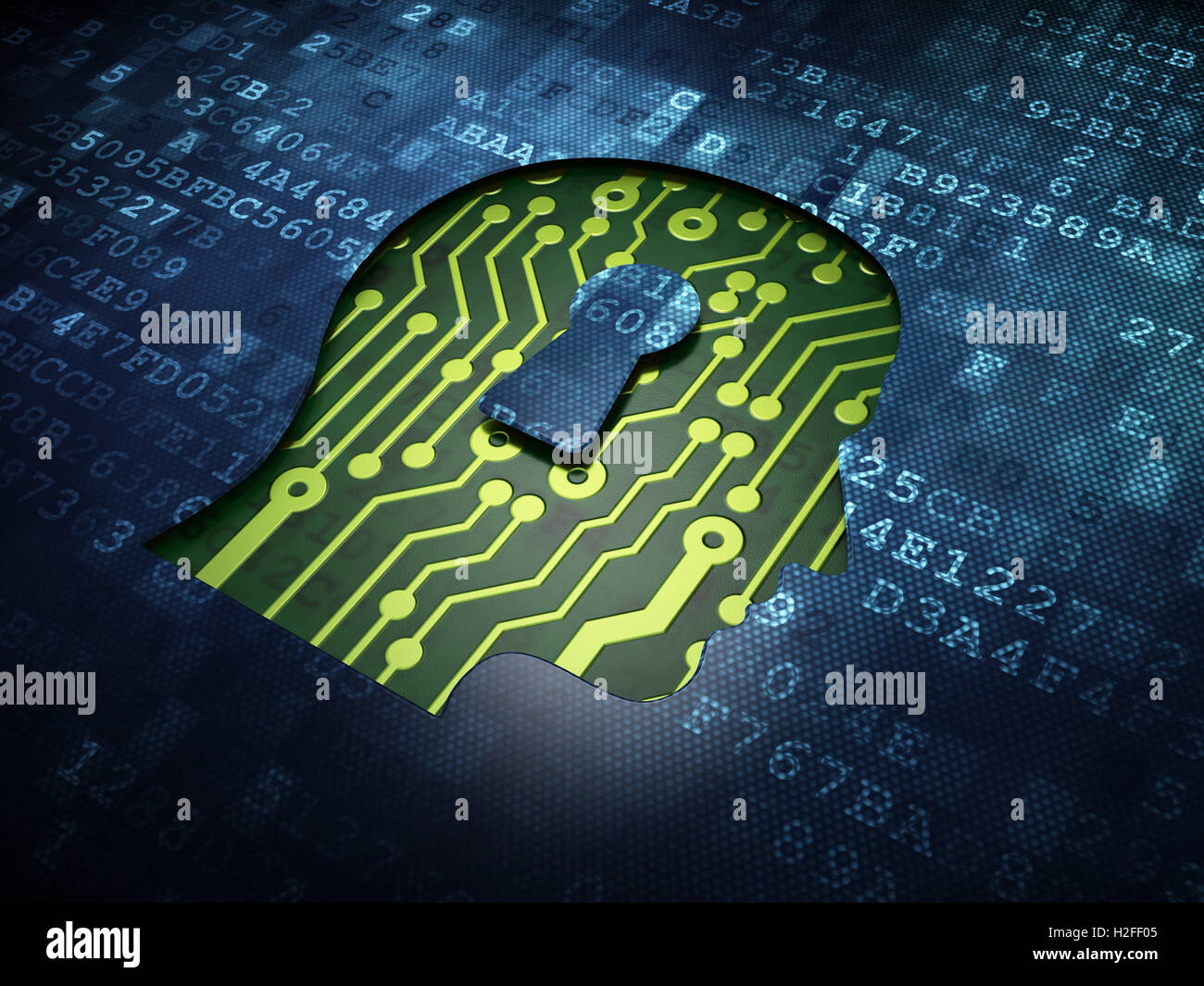 Advertising concept: Head With Keyhole on digital screen background ...