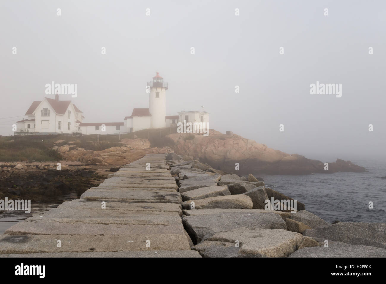 Eastern Point Lighthouse in Glouchester MA in heavy fog Stock Photo - Alamy
