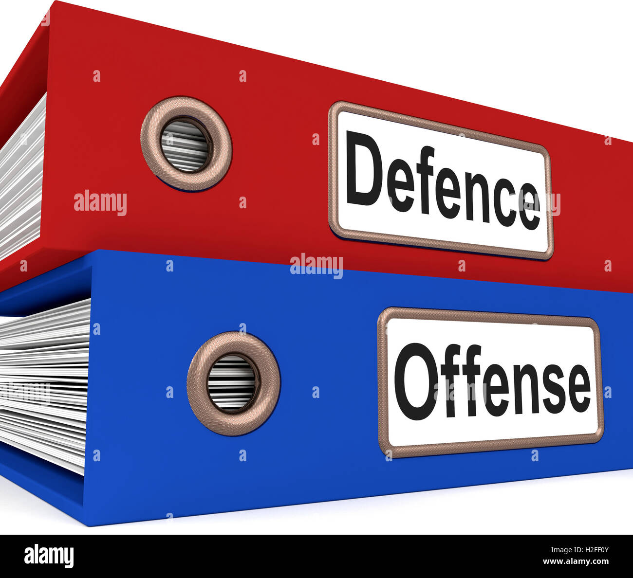 Defence Offense Folders Mean Protect And Attack Stock Photo - Alamy