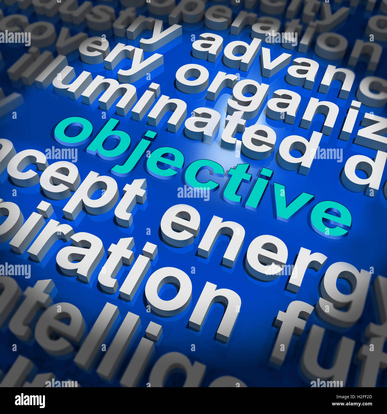 Objective In Word Cloud Shows Aims Goals Or Aspirations Stock Photo - Alamy