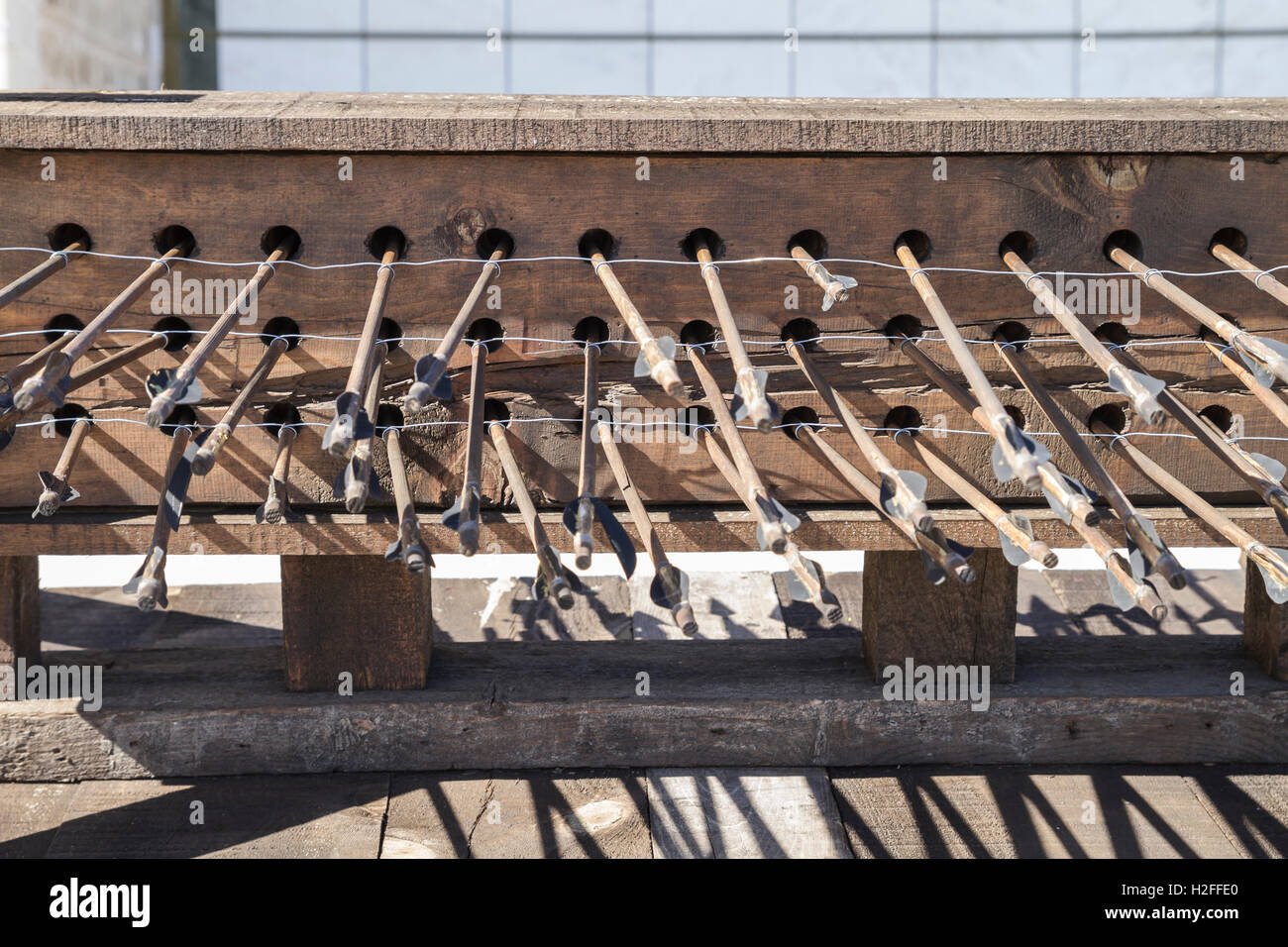Medieval siege weapons, crossbows, onagers, catapults and batter Stock ...