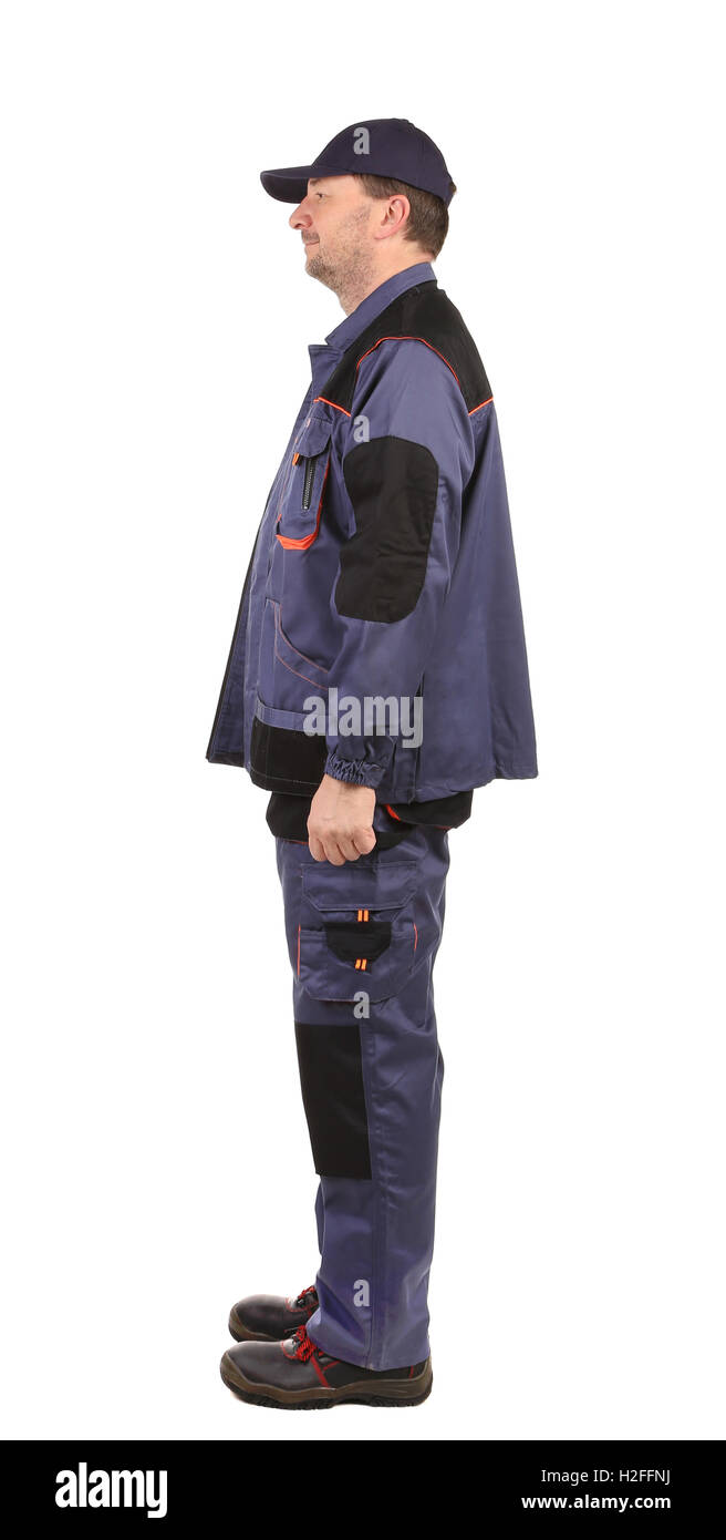 Worker in blue uniform Stock Photo - Alamy