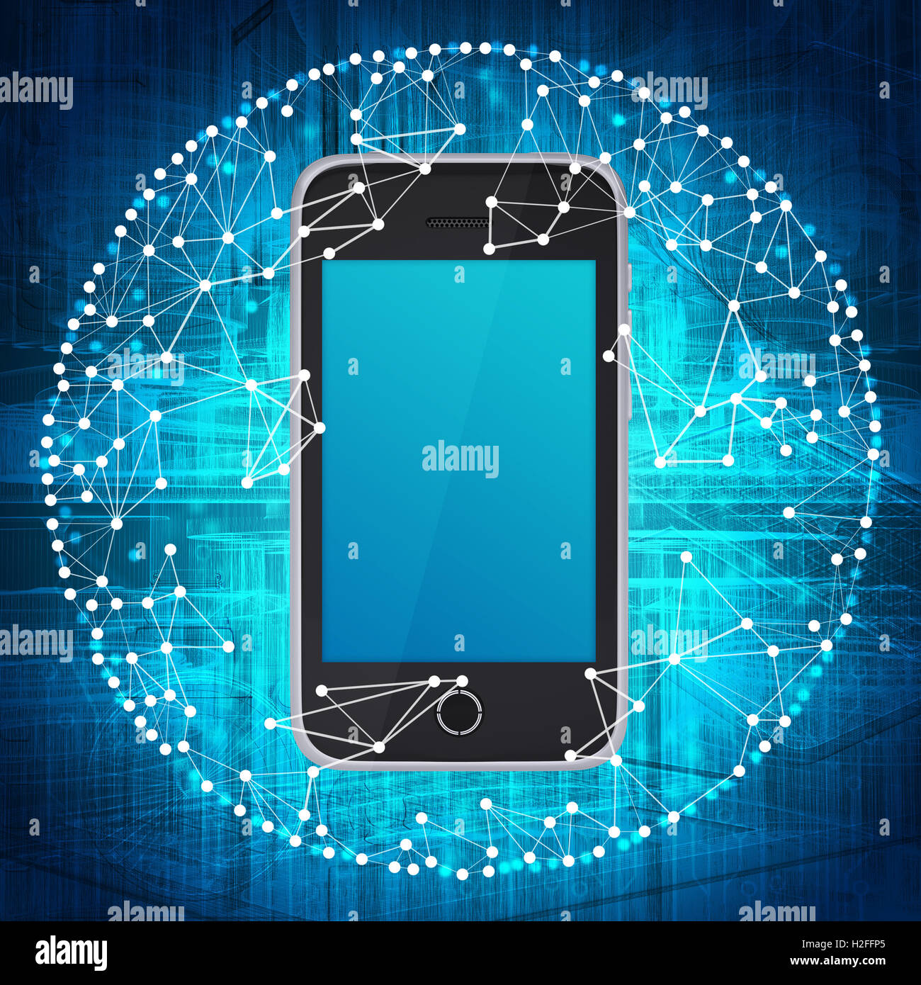 Smart phone and sphere consisting of connections Stock Photo - Alamy