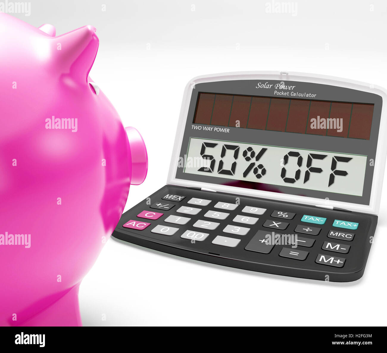 Fifty Percent Off Calculator Means Half-Price Promotion Stock Photo - Alamy