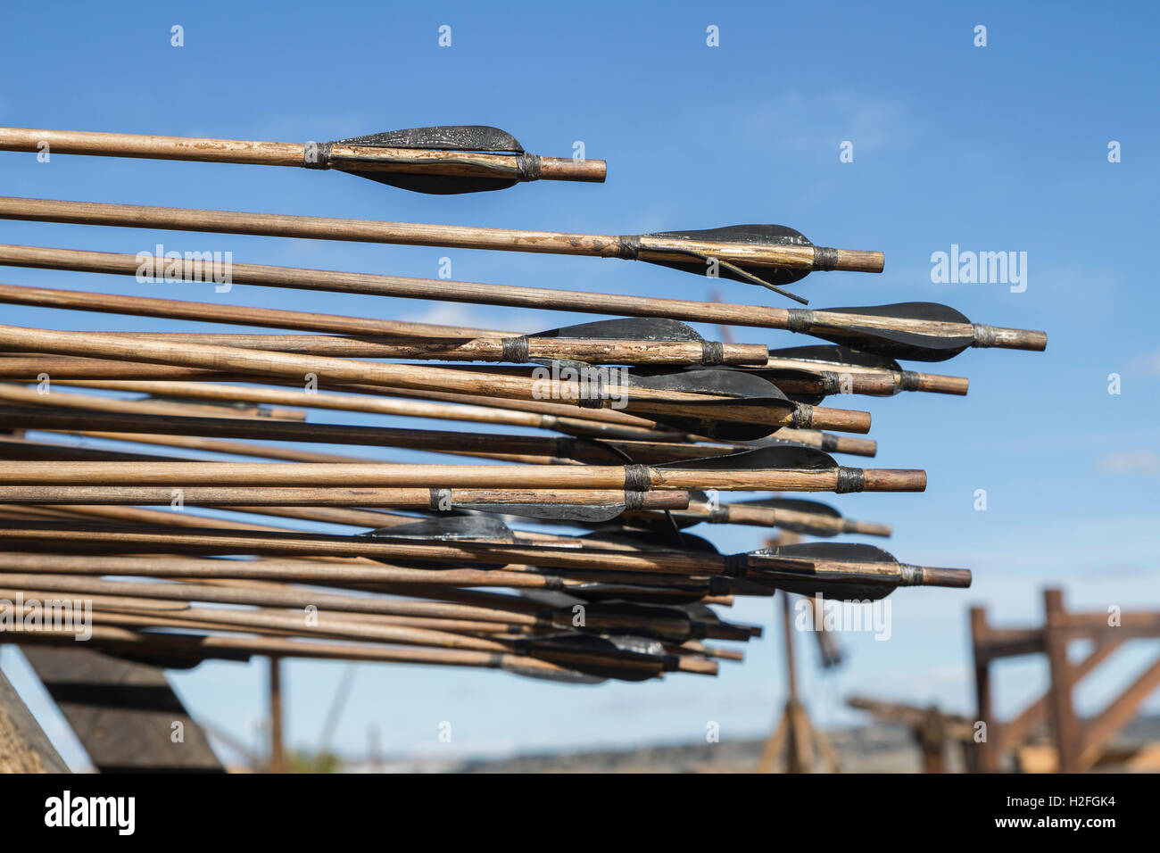 Medieval siege weapons, crossbows, onagers, catapults and batter Stock ...