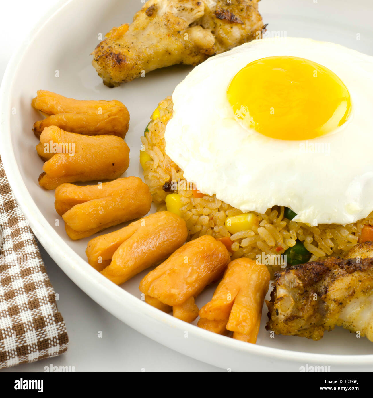 American fried rice isolated on white Stock Photo - Alamy