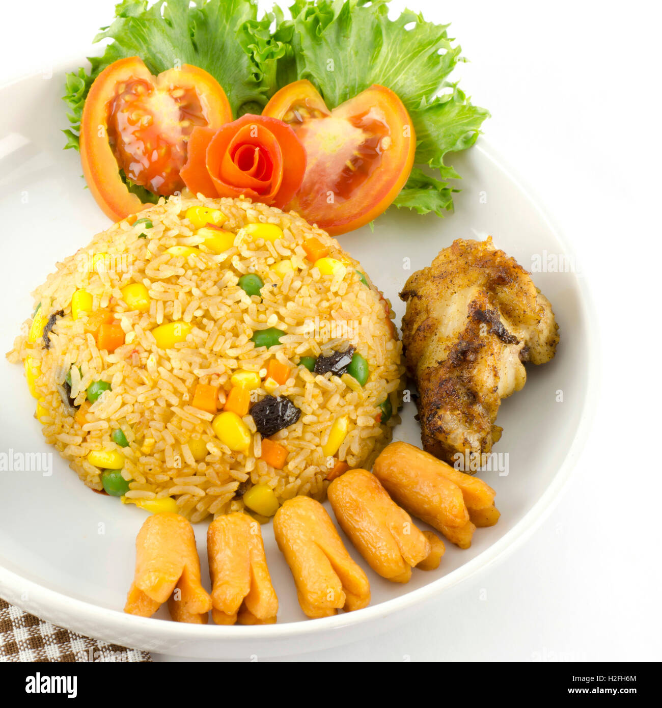 American fried rice isolated on white Stock Photo - Alamy