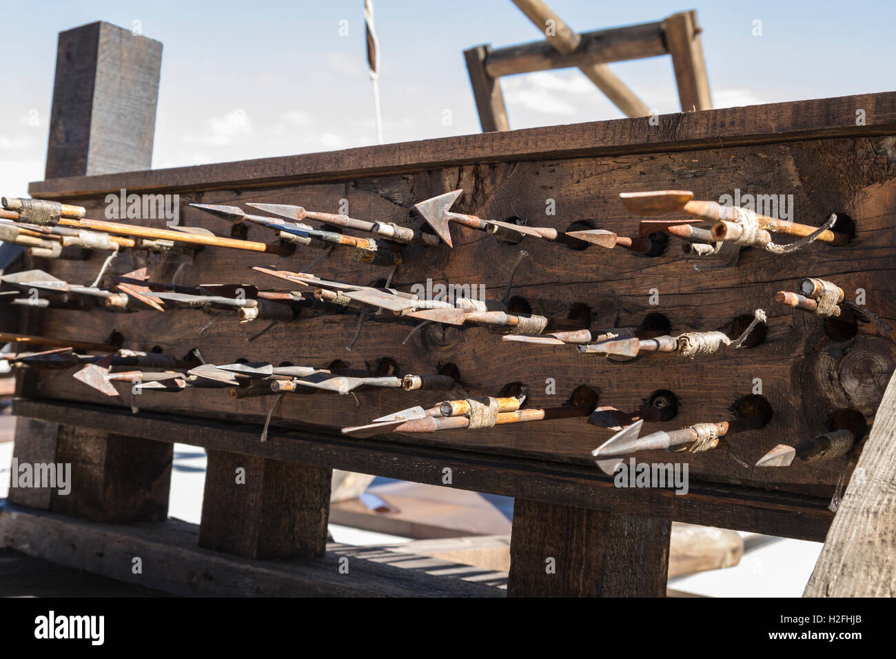 Medieval siege weapons, crossbows, onagers, catapults and batter Stock ...