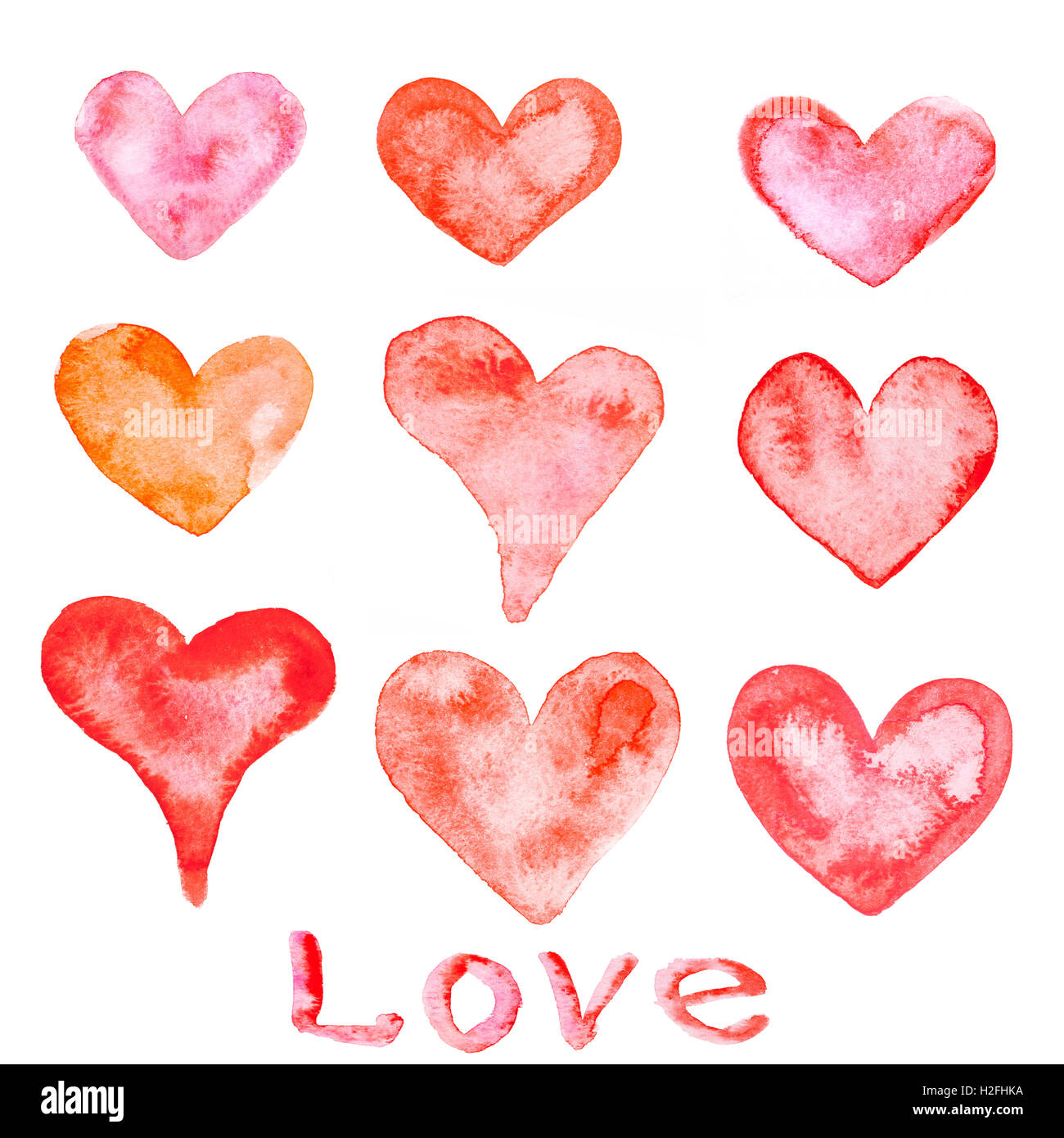 Watercolor painted red hearts Stock Photo - Alamy