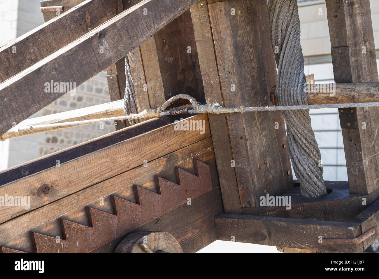 Medieval siege weapons, crossbows, onagers, catapults and batter Stock ...
