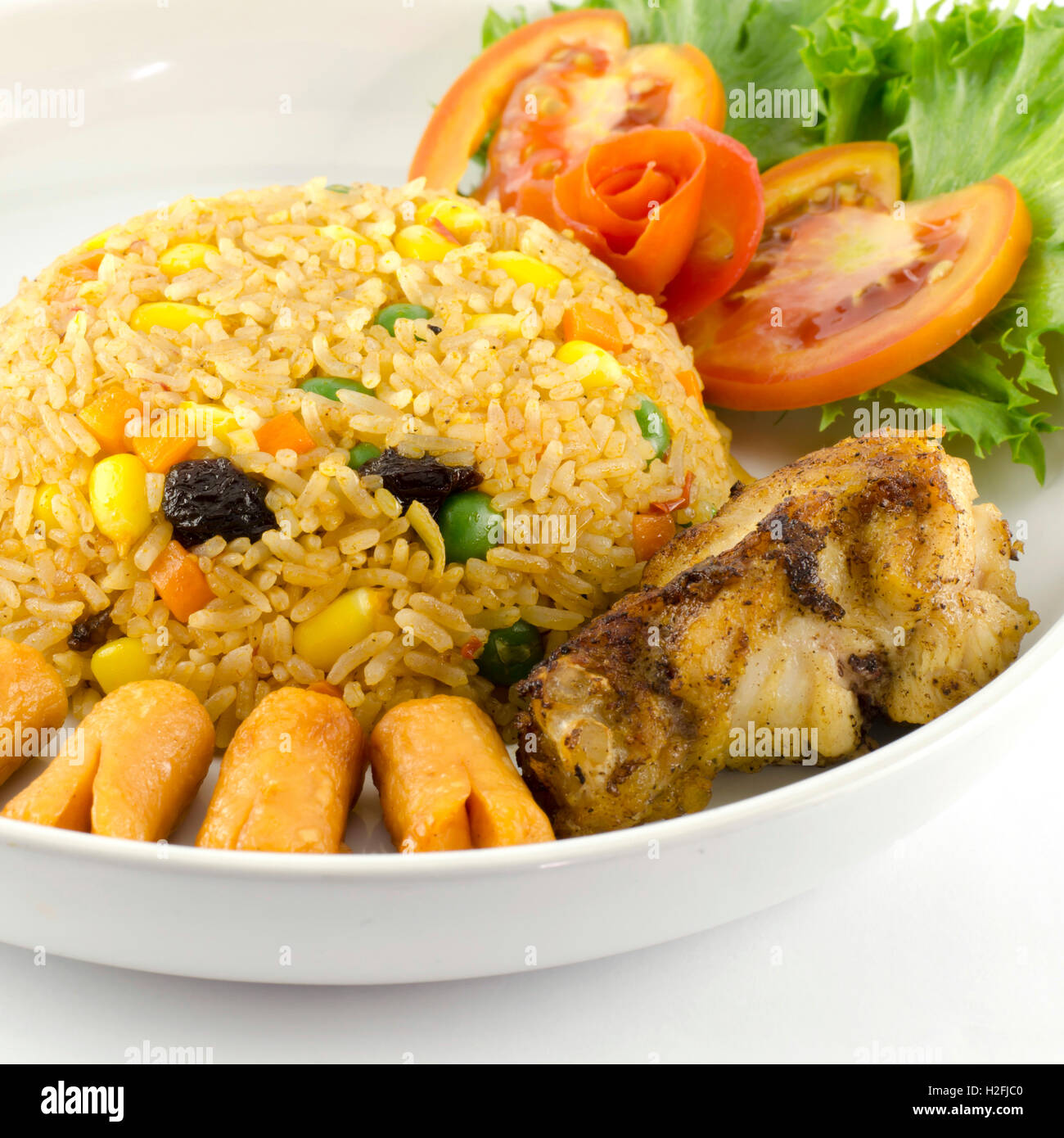 American fried rice isolated on white Stock Photo - Alamy