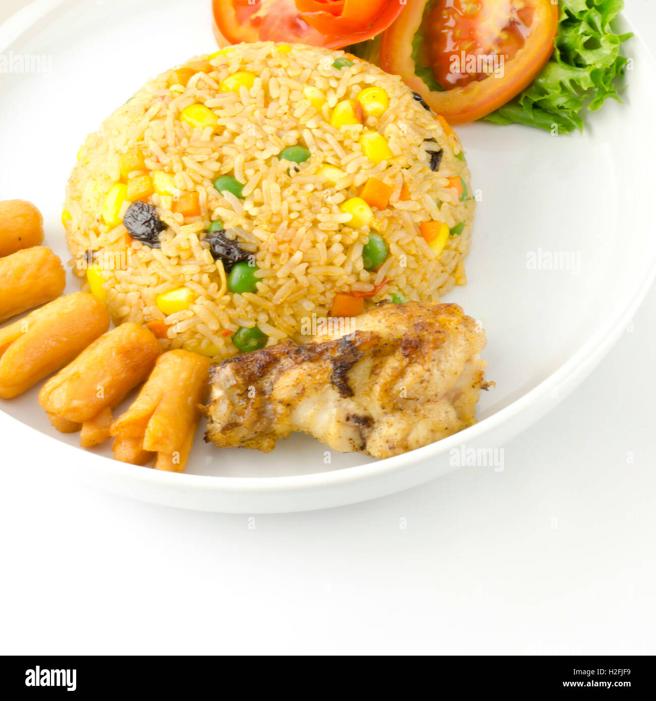 American fried rice isolated on white Stock Photo - Alamy