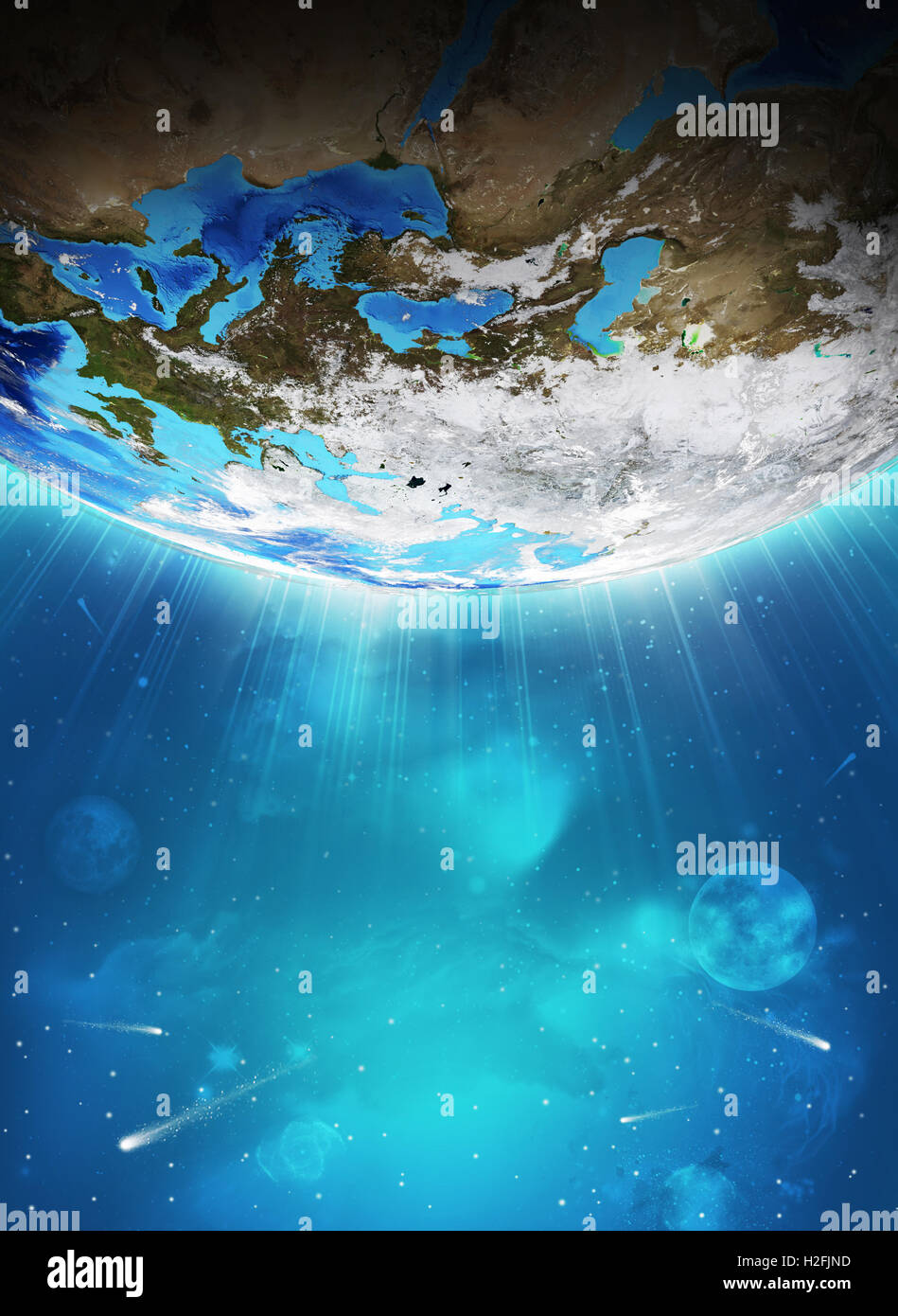 Earth planet in sun rays Stock Photo - Alamy