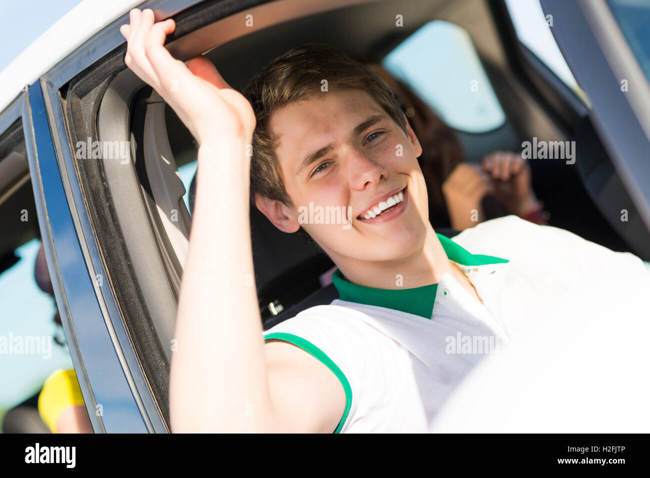 man stuck his hand out of the window Stock Photo - Alamy
