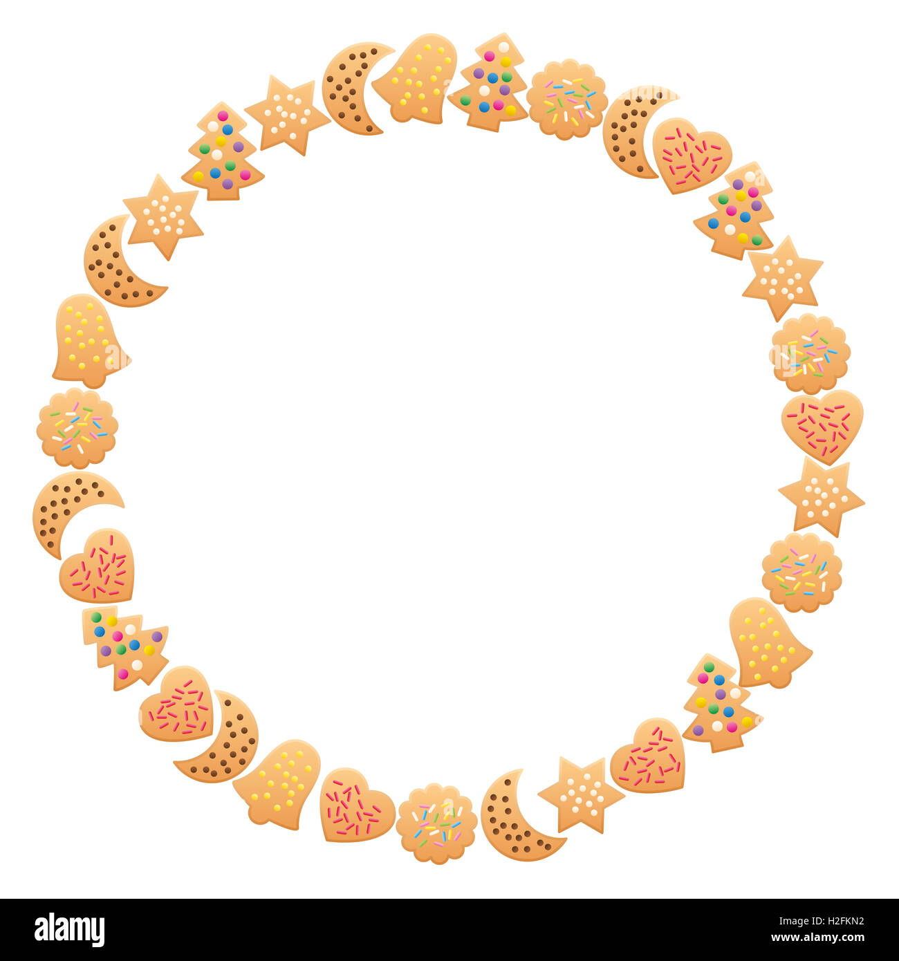 Christmas cookies frame circle. Illustration on white background Stock ...