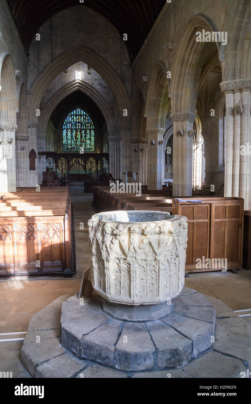 Mediaeval font in St. Patrick's Church, Patrington, East Riding ...