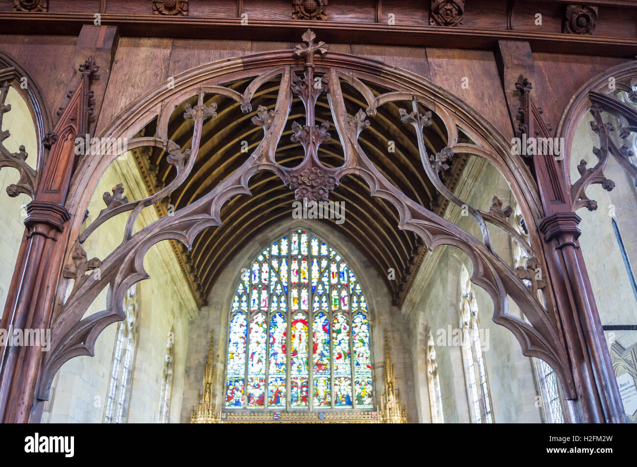 Mediaeval wooden carved rood screen, St. Patrick's Church, Patrington ...